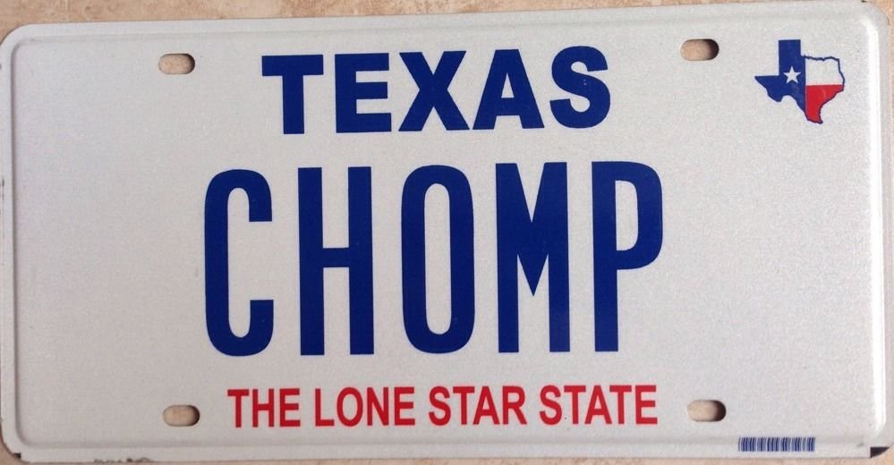Texas vanity CHOMP license plate Chocolate Bar Strategy Game Nintendo ...