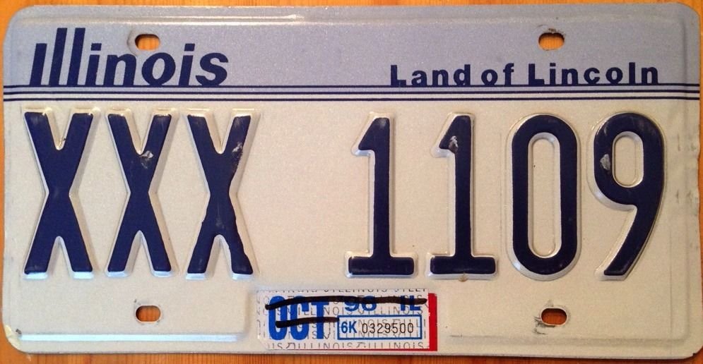 Illinois Triple Letter X license plate XXX 1109 Rated Reapeating Letters