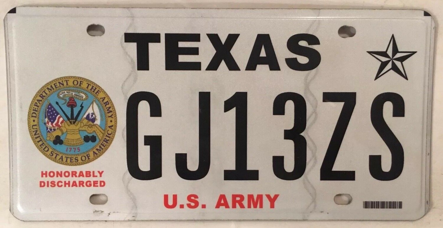 Texas U.S. ARMY license plate USA military vet War Infantry Hero ...