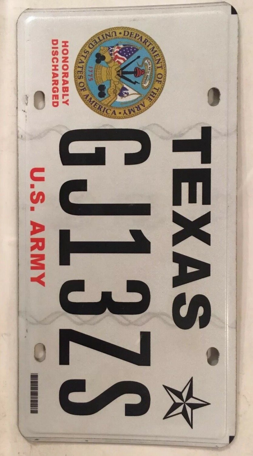 Texas U.S. ARMY license plate USA military vet War Infantry Hero ...