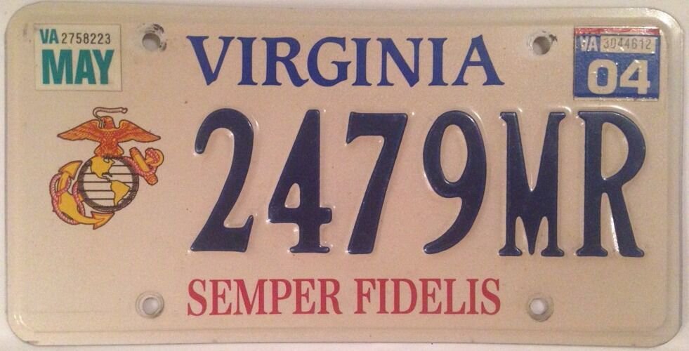 VA MARINE CORPS USMC Semper Fidelis license plate Devil Dog ...