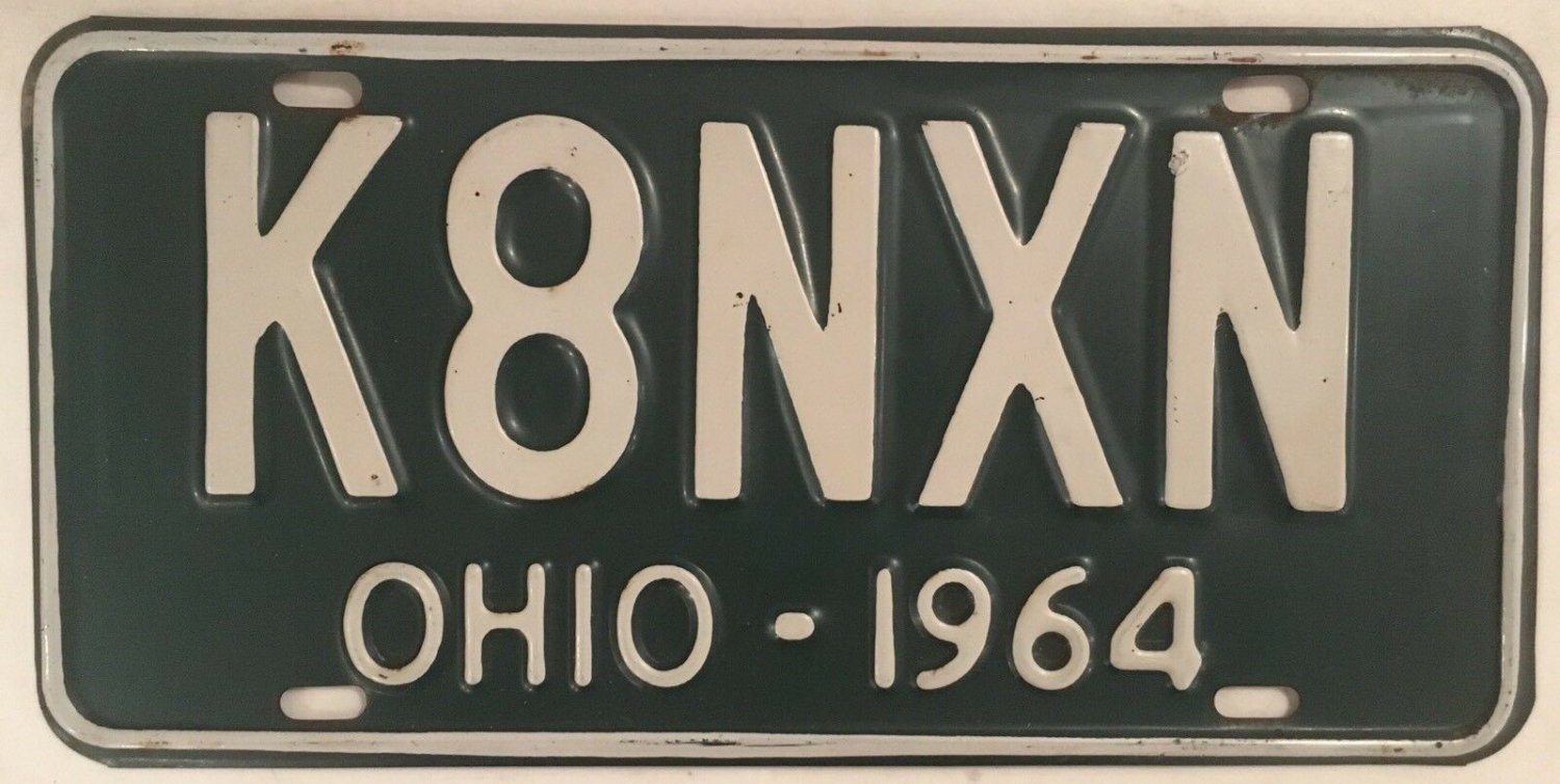 1964 HAM RADIO #K8NXN license plate Amateur Operator Call Sign ARRL ...