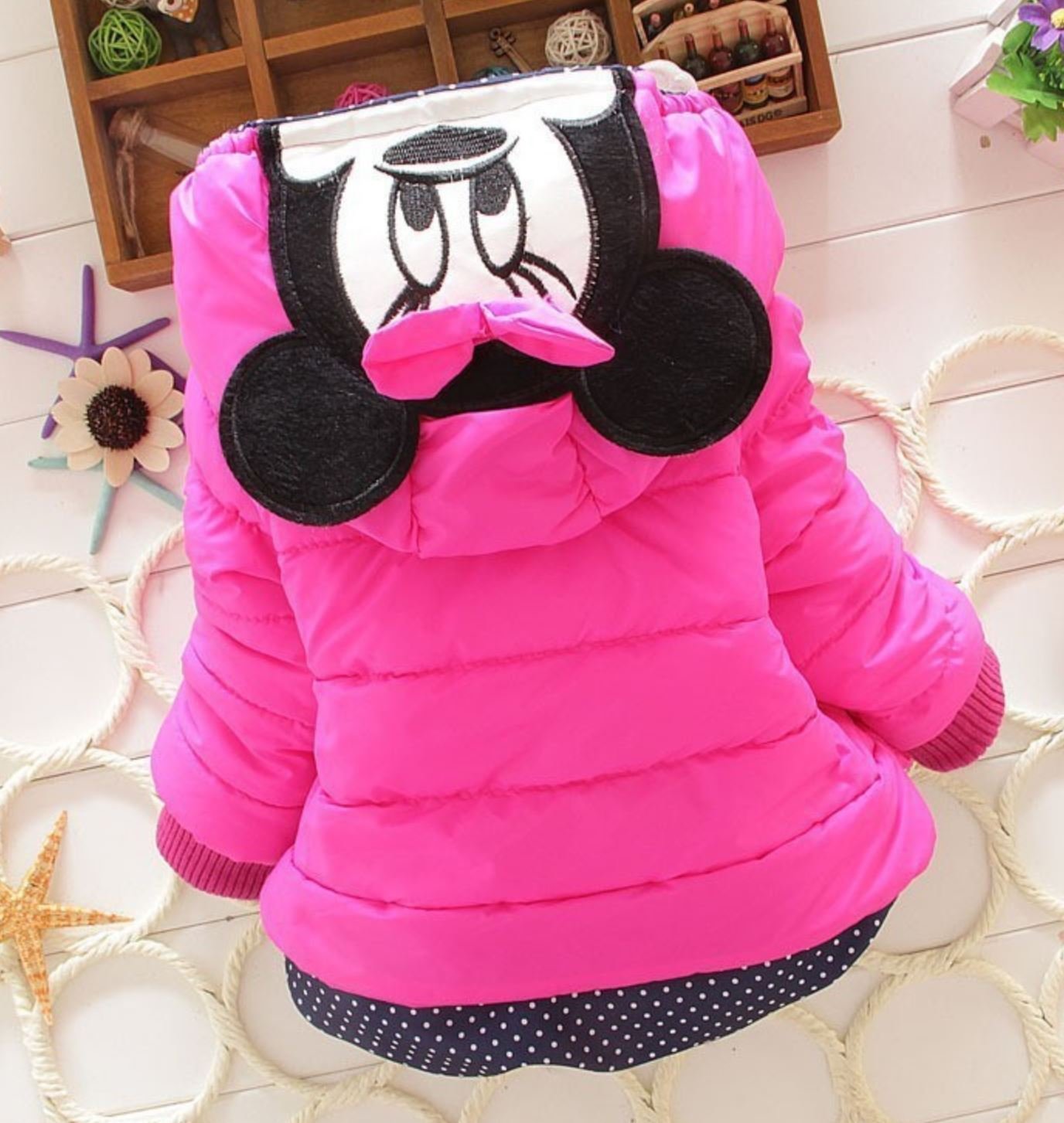 Hooded Minnie Mouse Jacket Thick Parka Padded Cotton Duck Down Pink Coats