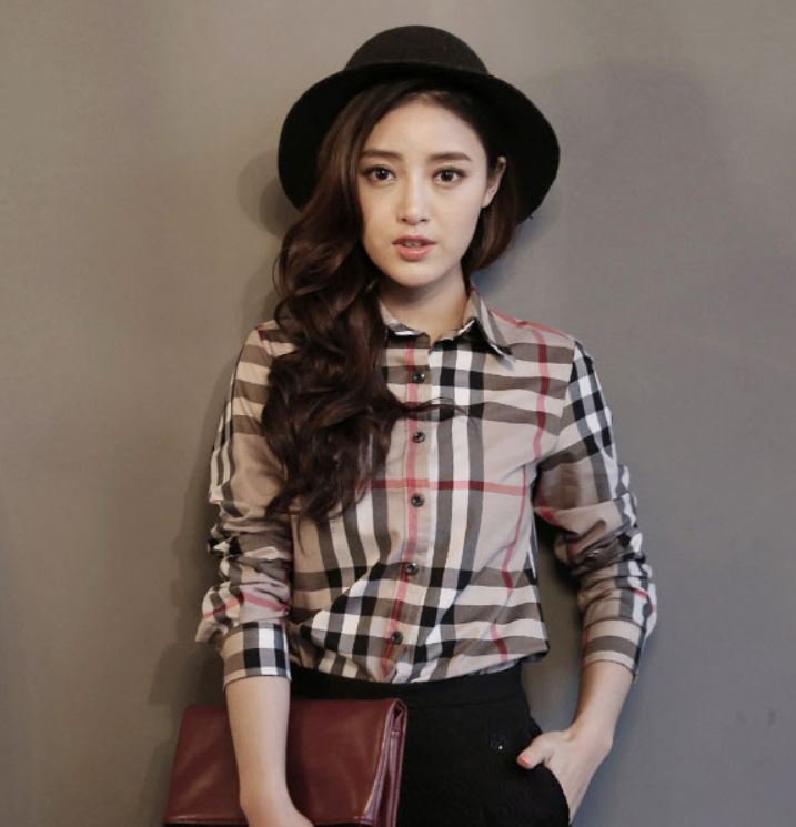 Plaid Cotton Shirts Checkered Blouse for Women High Classy Tops Long ...