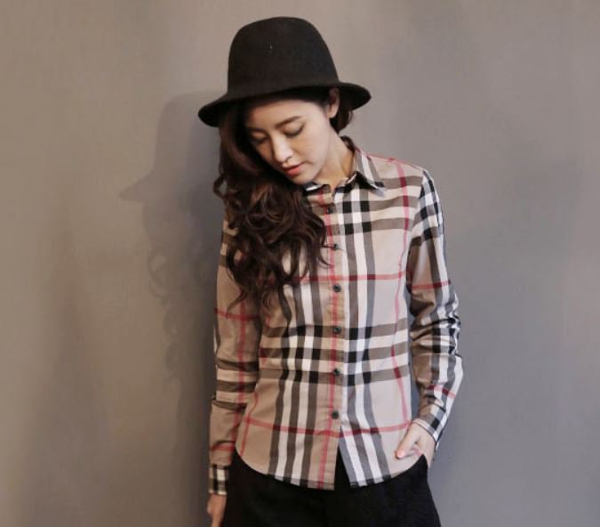 Plaid Cotton Shirts Checkered Blouse for Women High Classy Tops Long ...