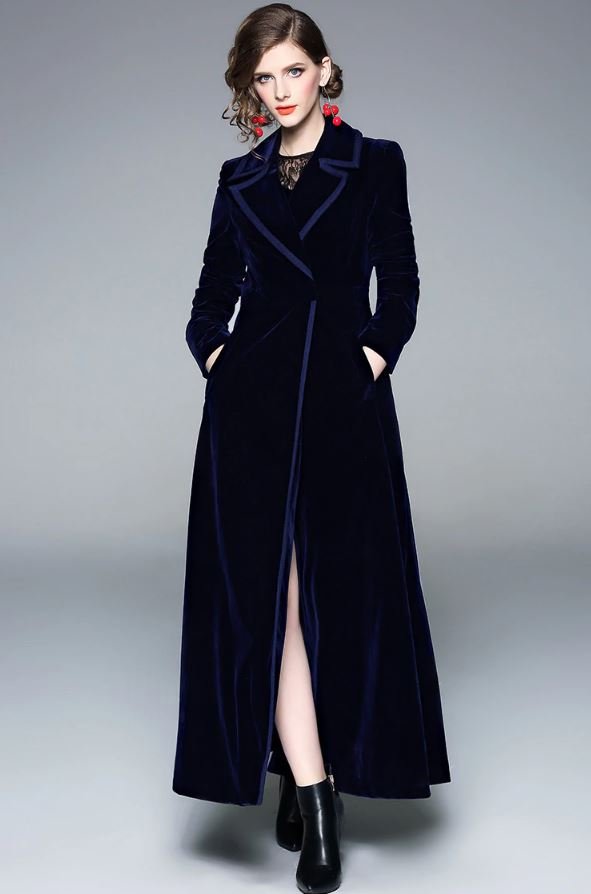 Slim Fit Long Velvet Burgundy Trench Coats for Women Soft Rich Red ...