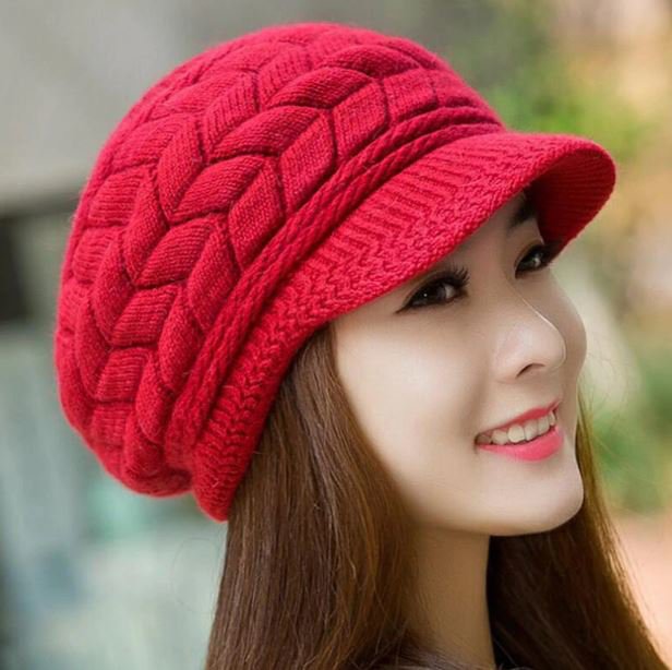 Red Newsboys Hats for Teenage Girls and Women Wool Winter Knitted Hats