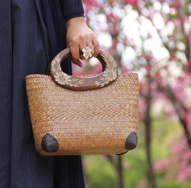 Rsslyn Thanksgiving Bags for Women Wooden Handle Asian Style Minimalist ...