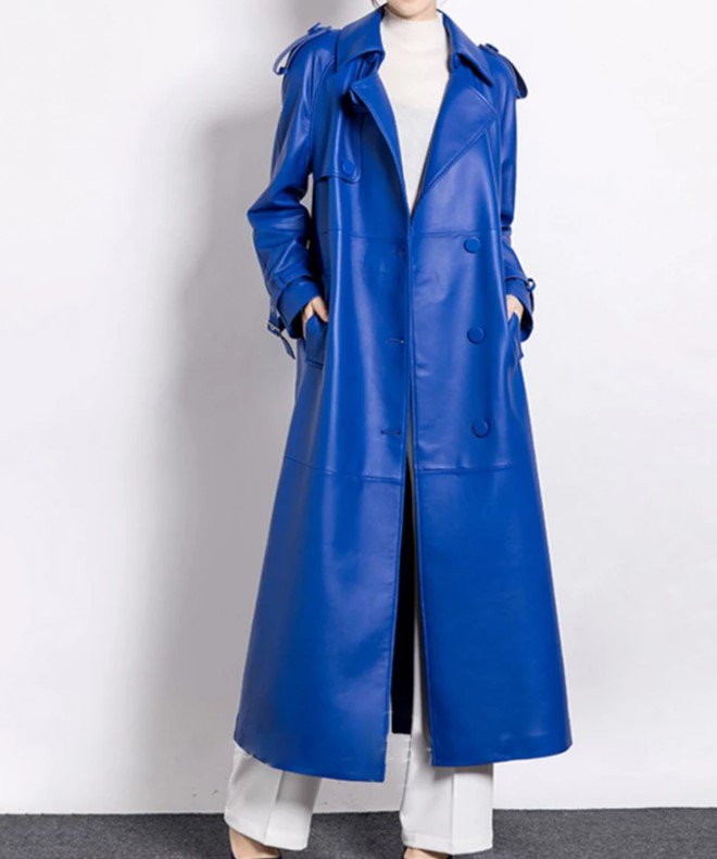 Royal Blue Trench Coats Extra Long Elegant Blue Soft Leather Trench ...