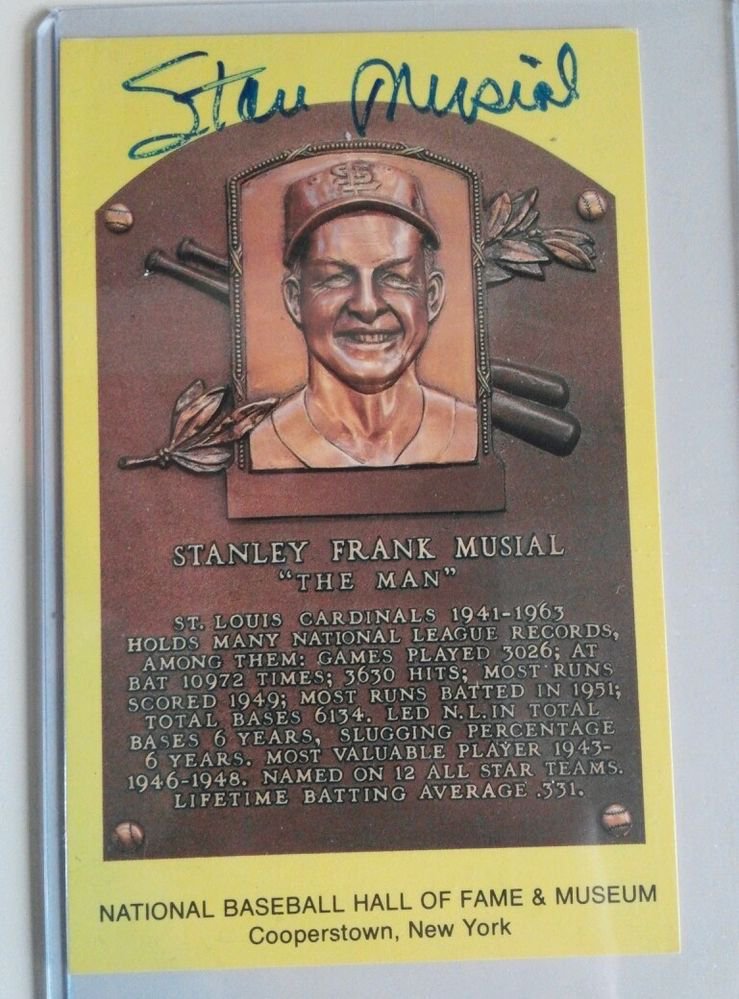 Stan Musial signed autographed Gold HOF plaque postcard