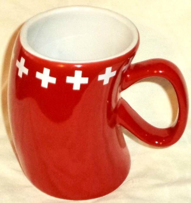 Cotfer Geneva Swiss Red Curved Mug White Plus Signs