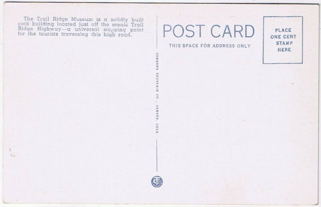 Postcard Trail Ridge Museum Fall River Pass Rocky Mountain National Park CO