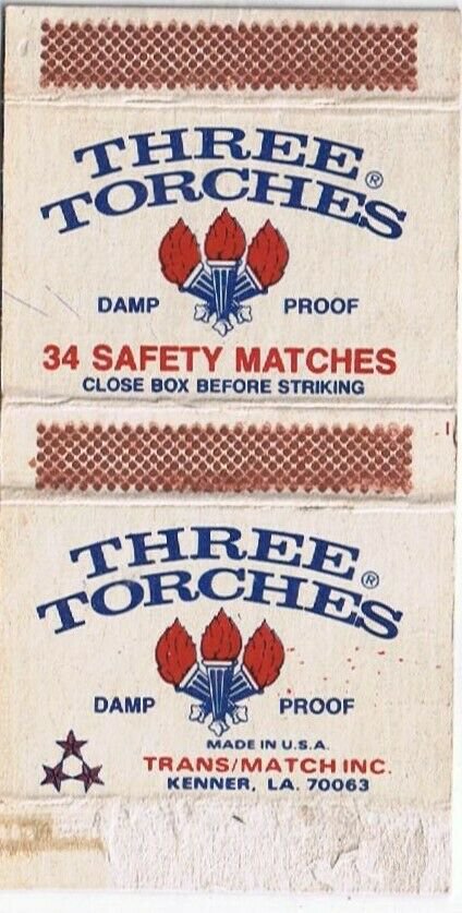 Matchbox Cover Three Torches Safety Matches Made Kenner Louisiana