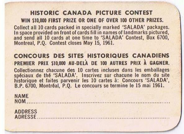 1961 Salada Tea Historic Canada Picture Contest #10 Building