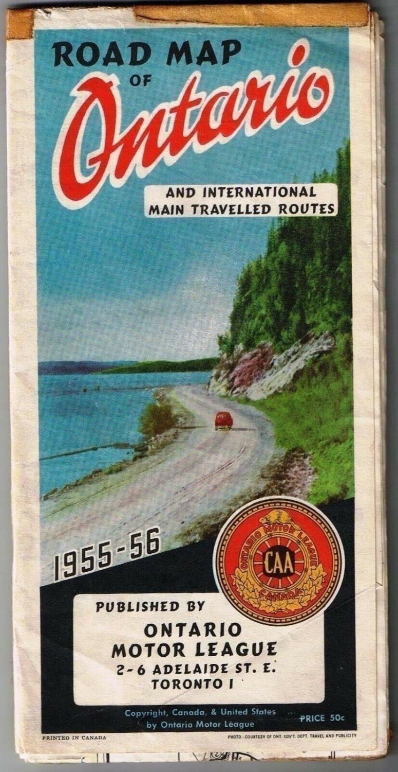Ontario Road Map 1955-56 CAA Ontario Motor League