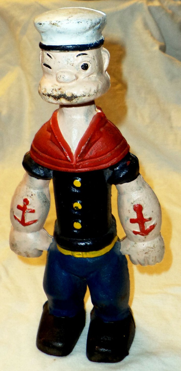 Popeye Cast Iron Coin Bank 9"