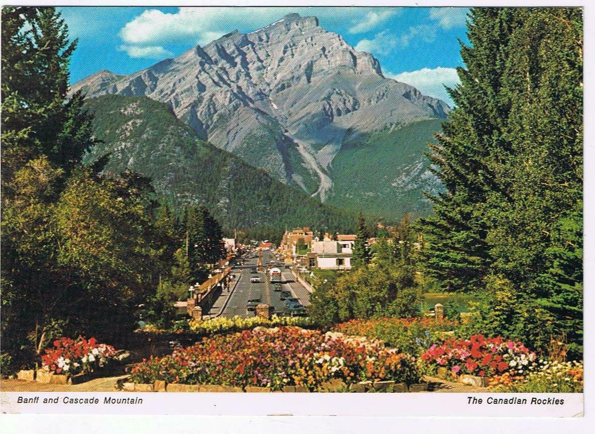 Alberta Postcard Banff & Cascade Mountain Flower Garden