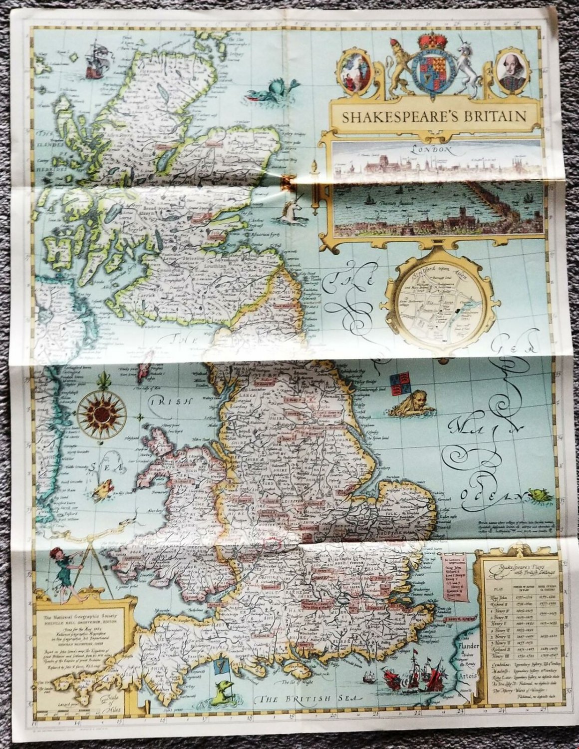 Shakespeare's Britain Wall Map National Geographic 1964