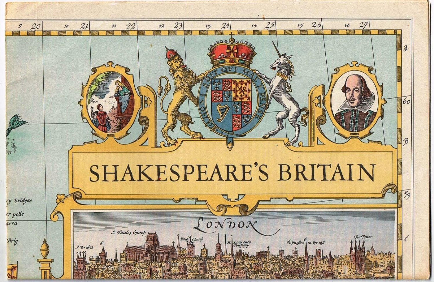 Shakespeare's Britain Wall Map National Geographic 1964