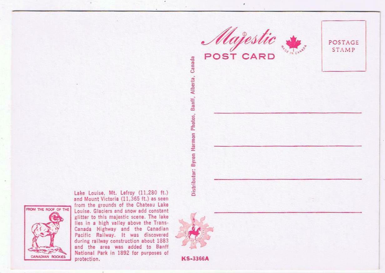Alberta Postcard Lake Louise Banff National Park Mount Victoria