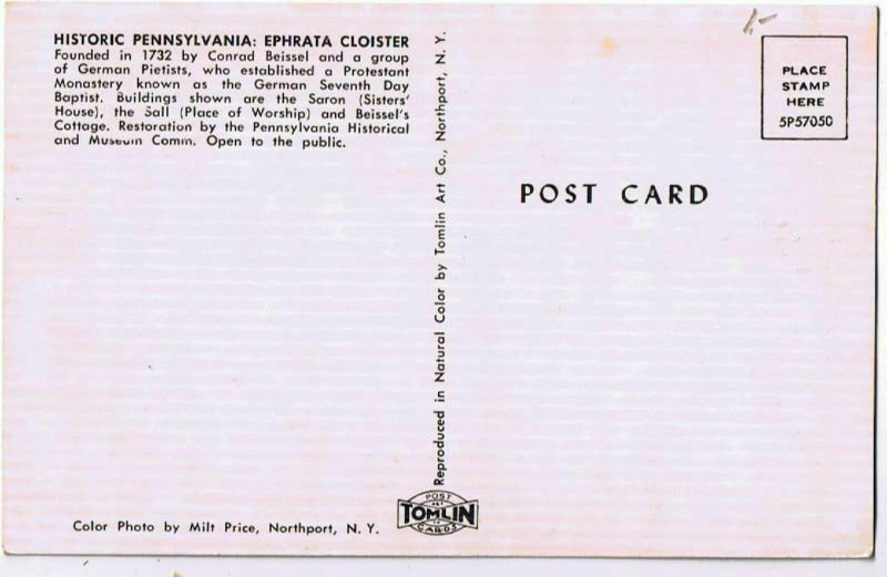 Pennysylania Postcard Ephrata Cloister German Pietists