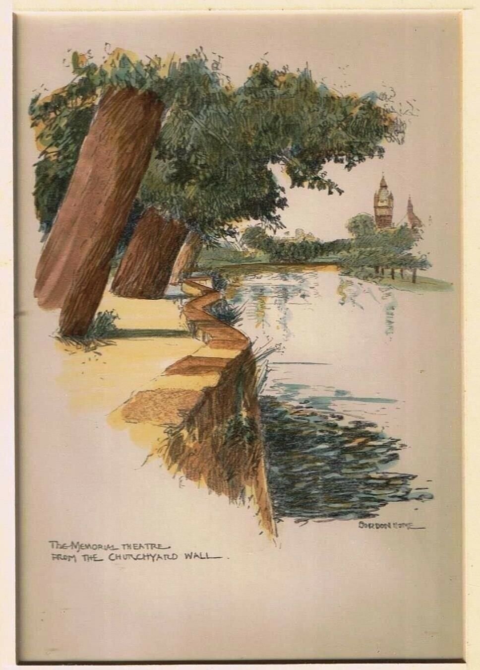 Art Print Gordon Home Shakespeare Memorial Theatre From Churchyard 4 1/ ...