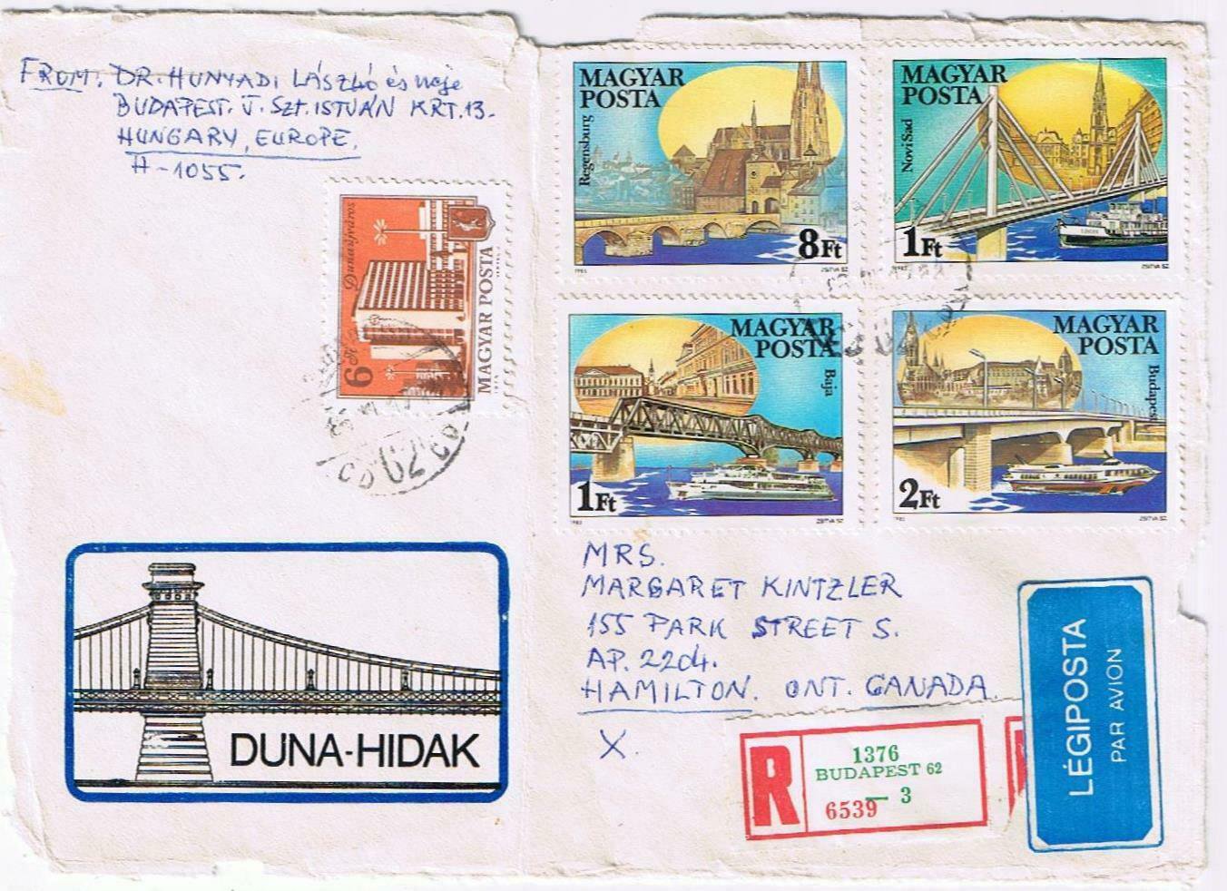 Stamps Hungary Envelope Budapest Bridges Duna-Hidak 1984