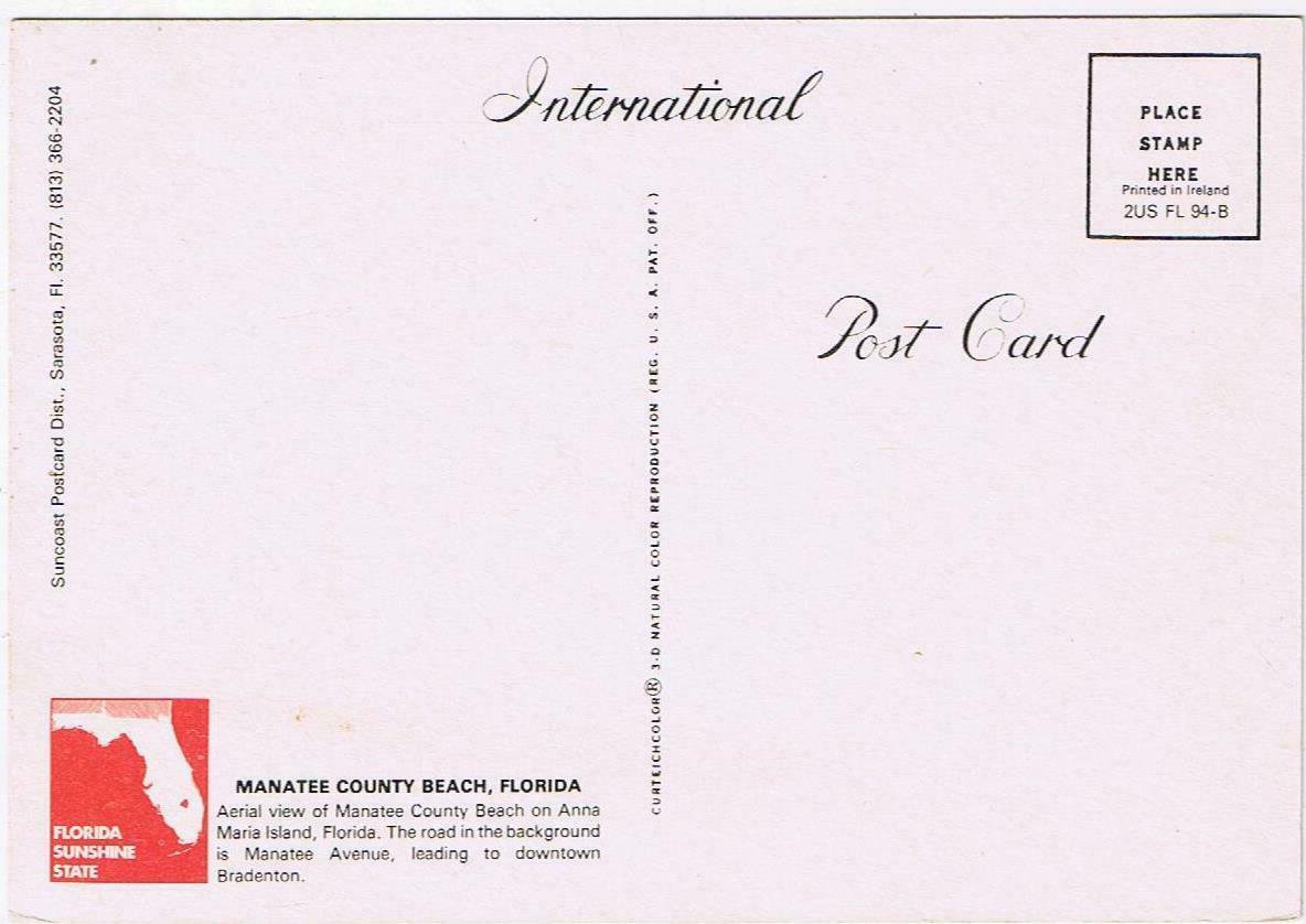 Florida Postcard Anna Maria Island Manatee Beach