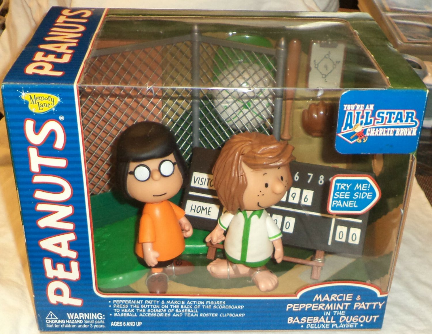 Peanuts Marcie & Peppermint Patty In Baseball Dugout Deluxe Playset ...