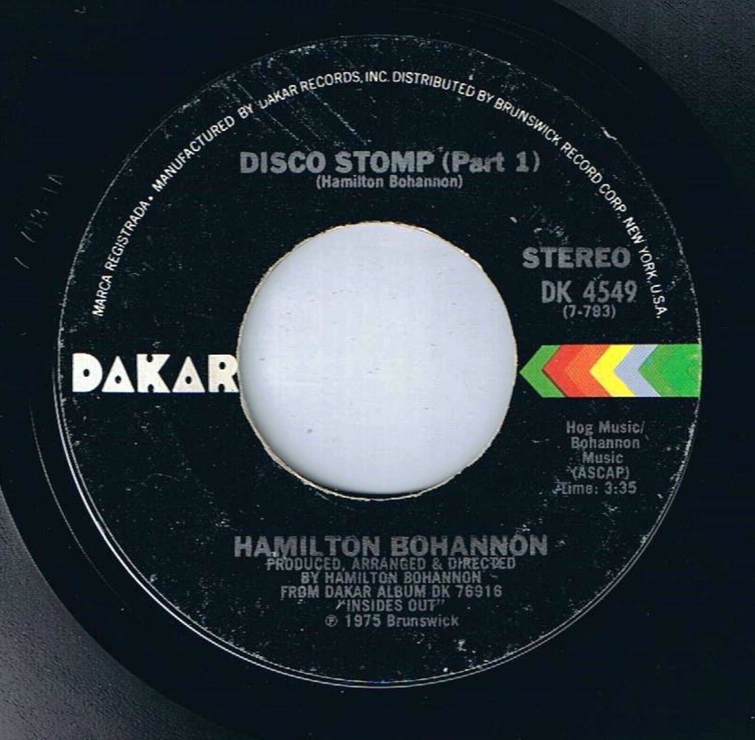 Hamilton Bohannon Disco Stomp Part 1 45 rpm Disco Stomp Part 2