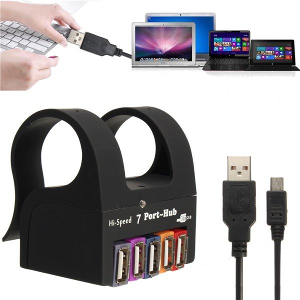 Portable High Speed 7 Ports USB 2.0 External Hub Adapter Extension ...