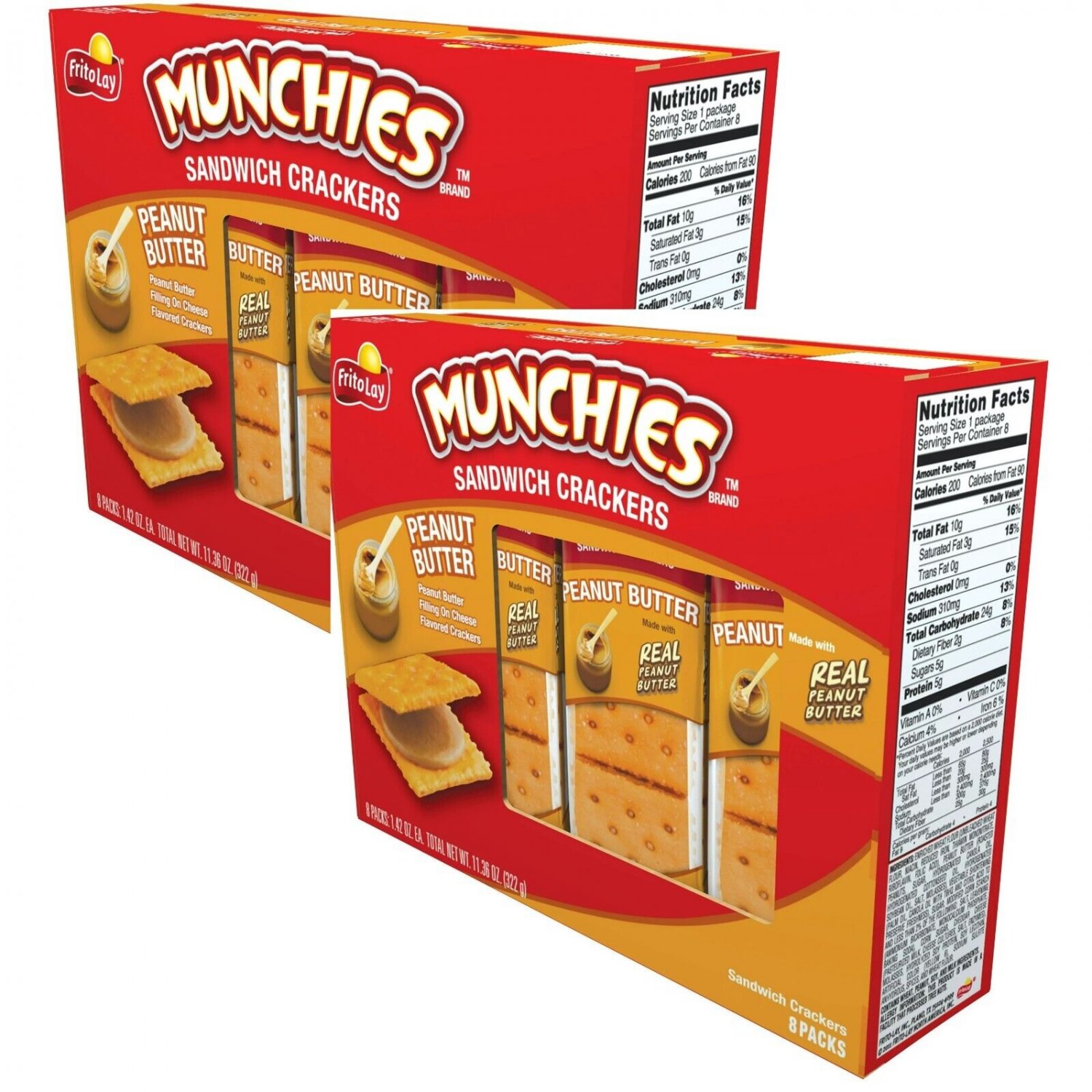 Munchies PEANUT BUTTER on Cheese Sandwich Crackers, 1.42 Oz (16 Packets)