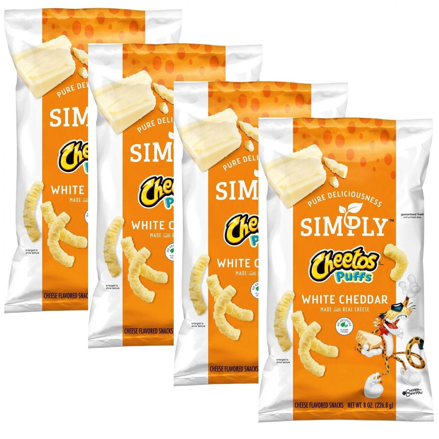 Simply Cheetos PUFFS White Cheddar Flavored Cheese Snacks 8 Oz (Pack of 4)