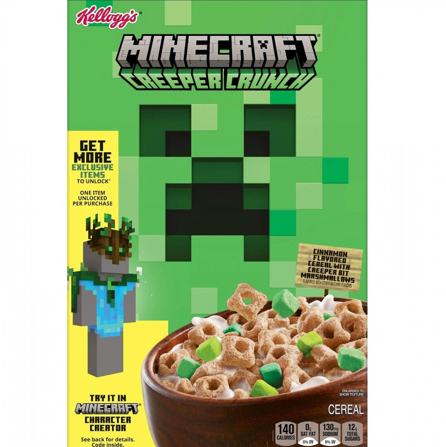 Kellogg's MINECRAFT Creeper Breakfast Cereal Cinnamon Marshmallows 8oz ...