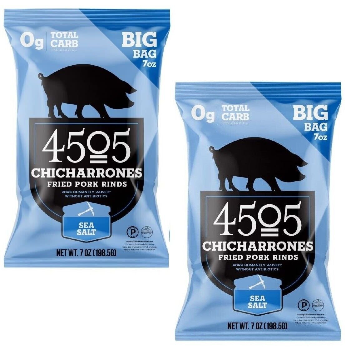 4505 Meats, Chicharrones Fried Pork Rinds, SEA SALT, LARGE 7 Oz. - 2 bags
