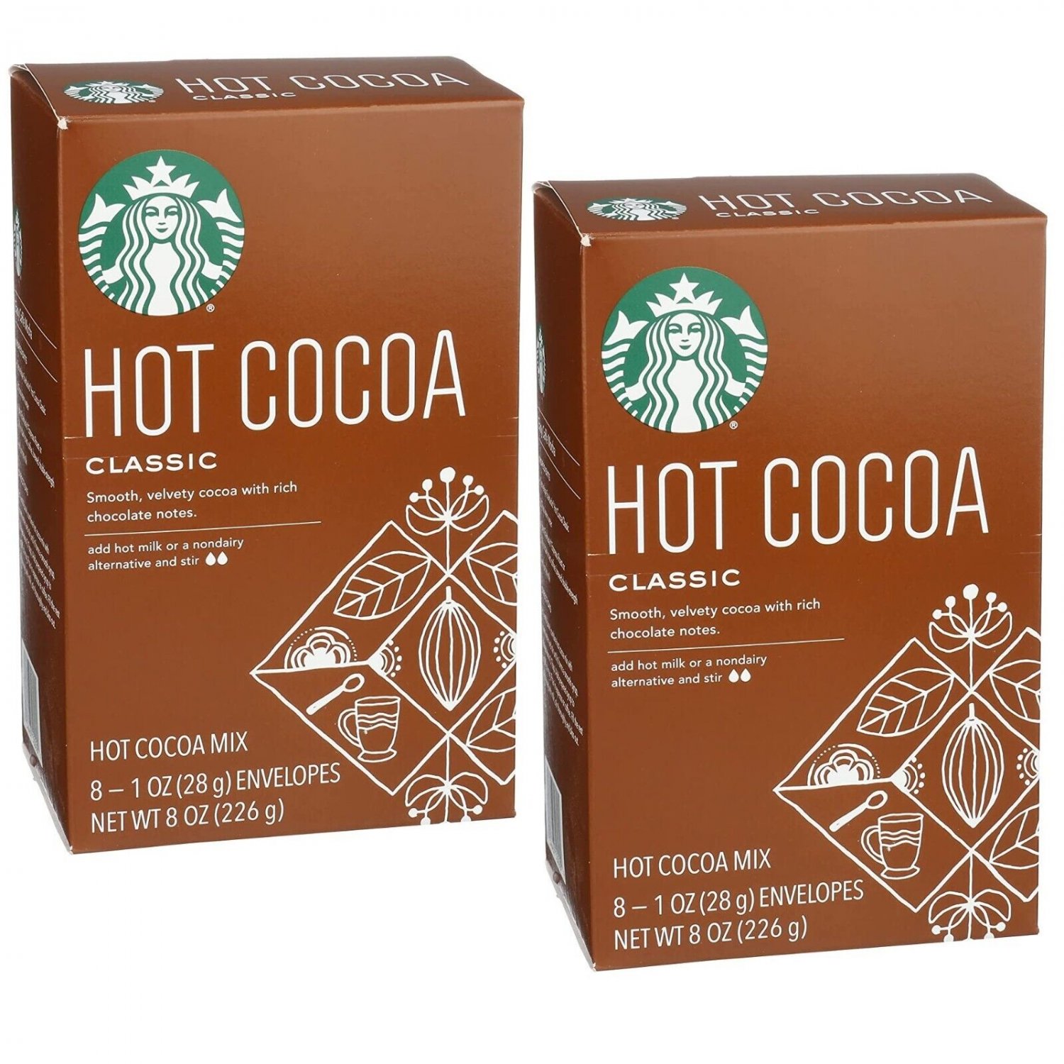 Starbucks Hot Cocoa Mix CLASSIC 8 Oz. 8 Envelopes Powder (2 Boxes)