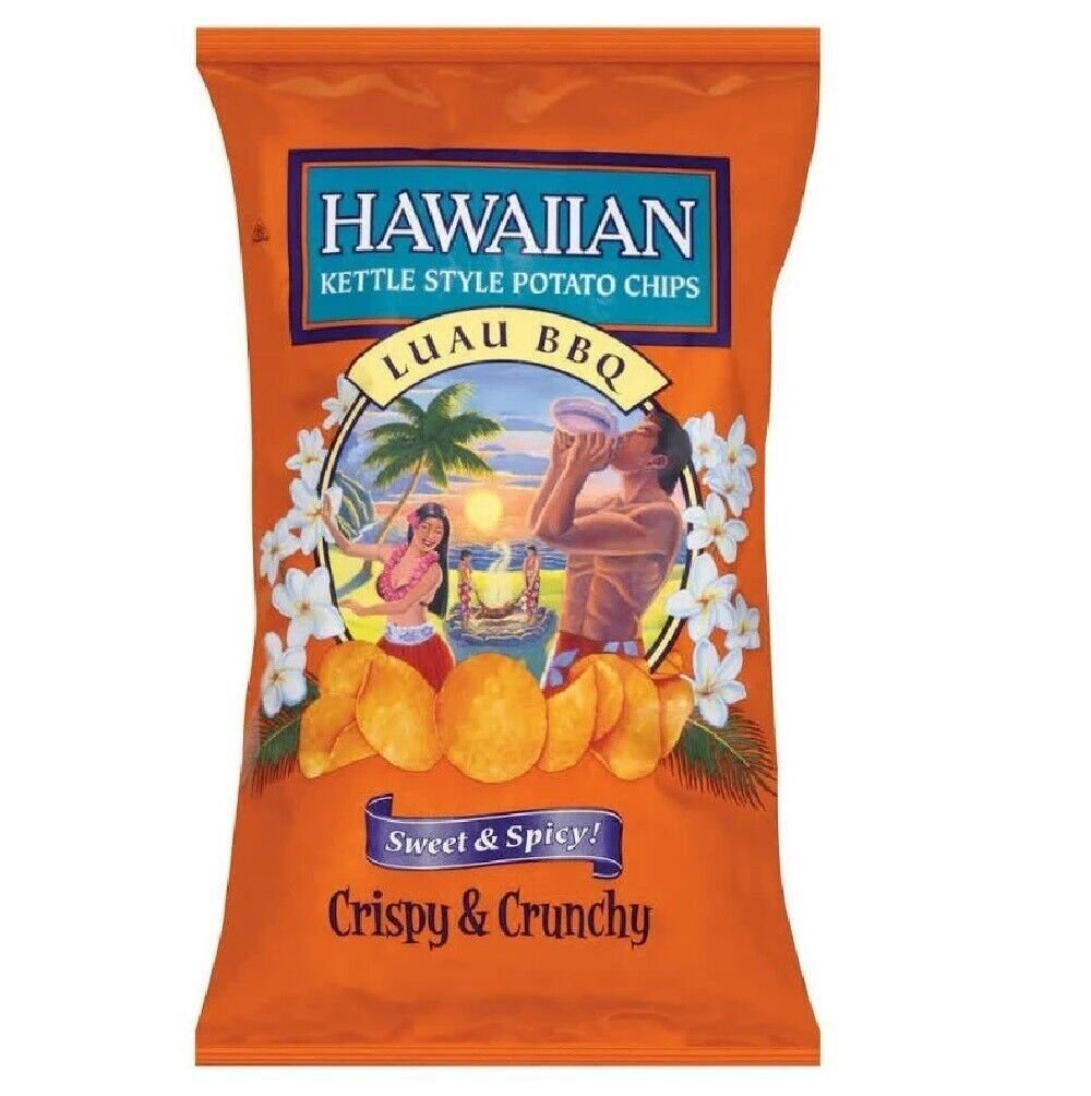 Hawaiian, Kettle Style Potato Chips Luau BBQ Sweet & Spicy 7.5 oz (3 Bags)