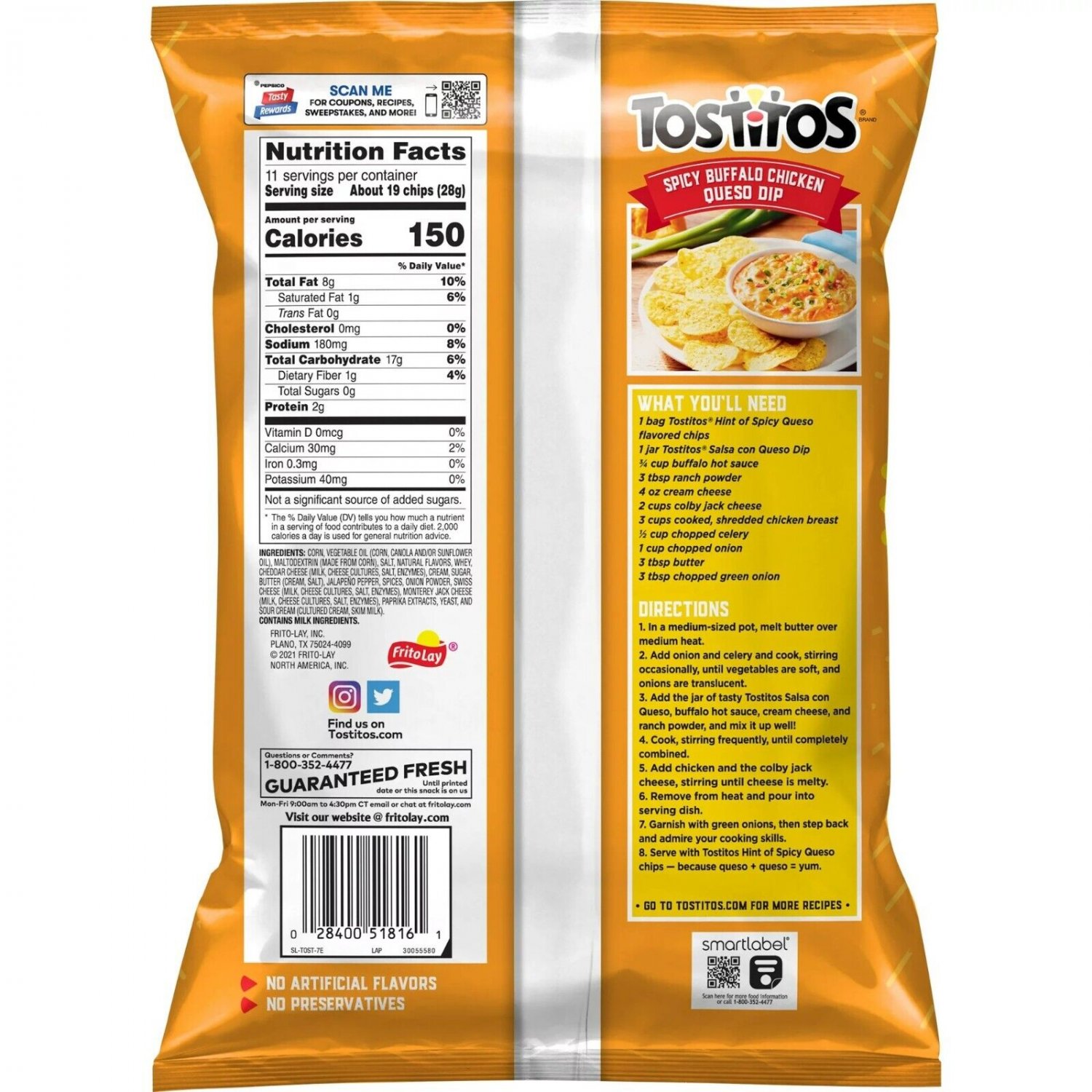 TOSTITOS Hint of Spicy Queso Bite Size Tortilla Rounds Chips 11 Oz. (3 ...