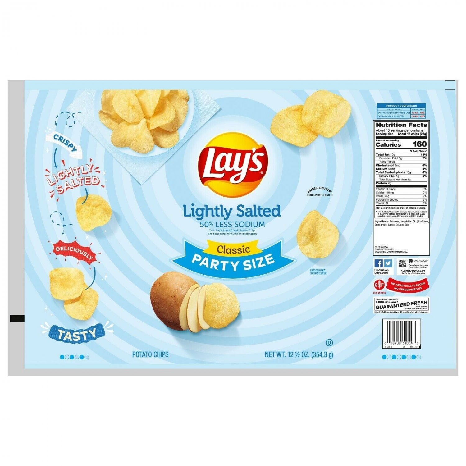 Lay's Lightly Salted Potato Chips 12.5 oz (Pack of 1) Party Size