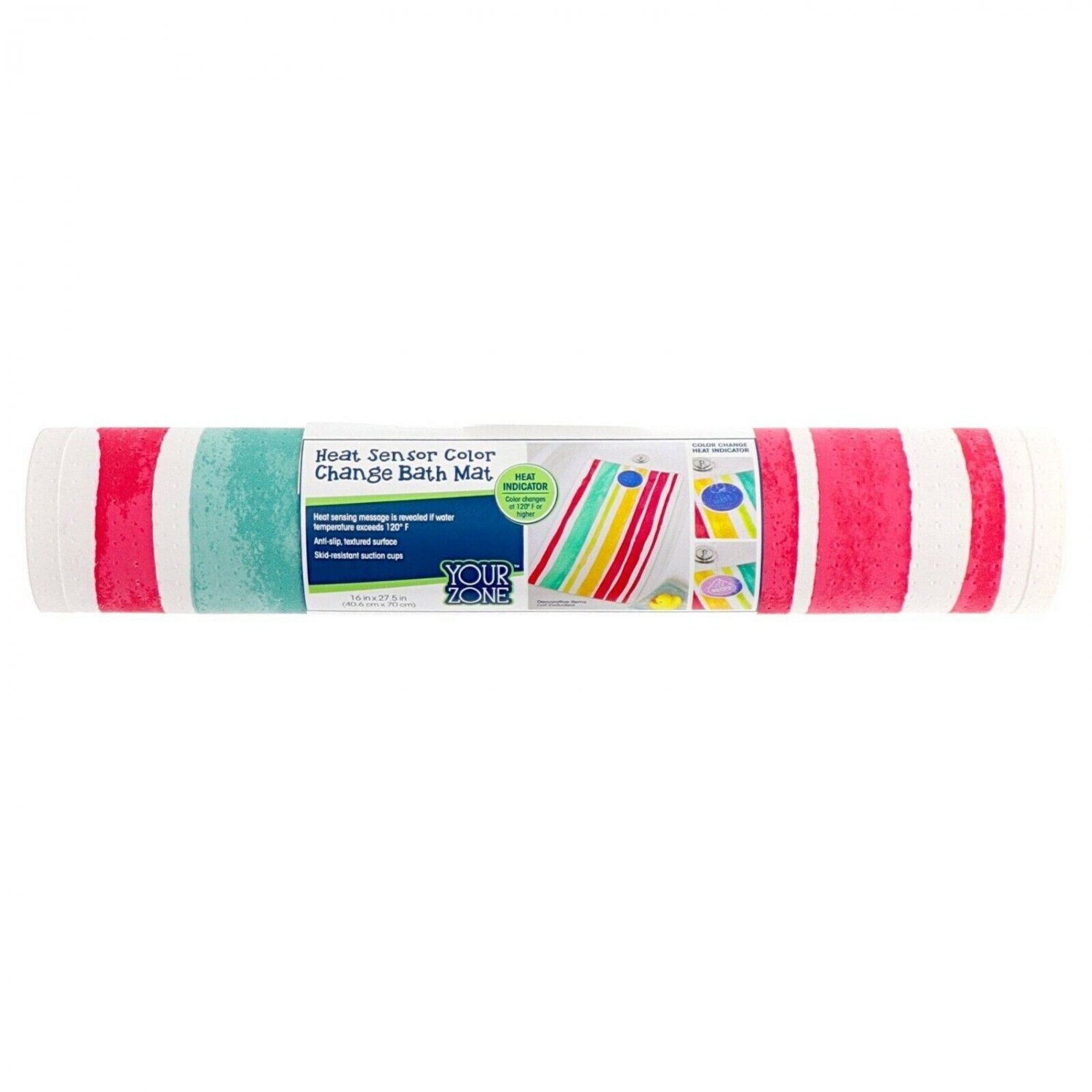 Your Zone Rainbow Stripe Hot Spot Safety PVC Bath Tub Mat 16"x27.5" Non ...