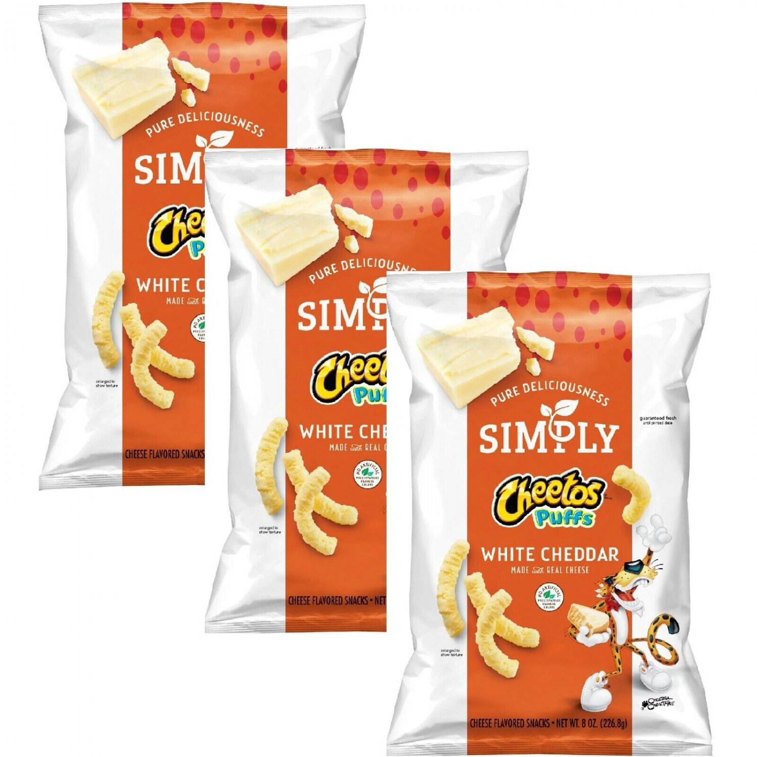 Frito Lay, Cheetos, Natural, White Cheddar Cheese Puffs, 8oz Bag (Pack ...