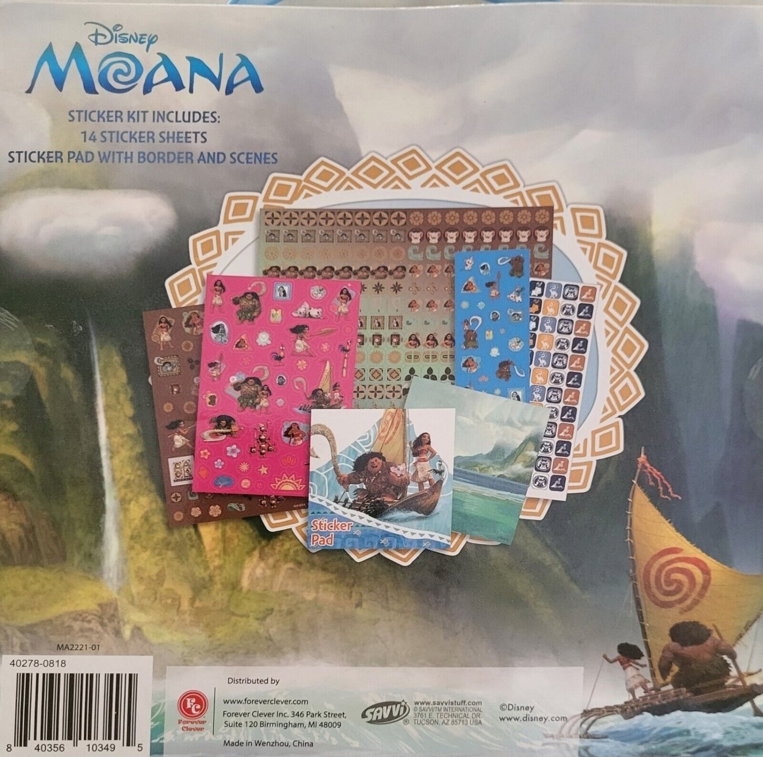 New Disney MOANA Sticker Kit 14 Sheets, Pad With Borders & Scenes 1000+