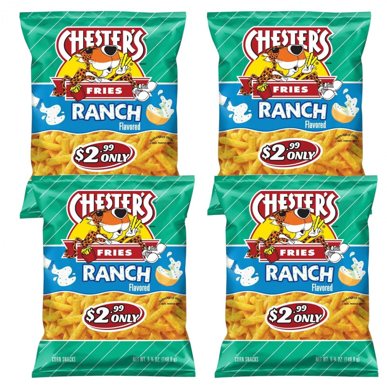 Chester's Fries RANCH Flavored Corn Snacks Crunchy 5.25oz (4 Bags ...