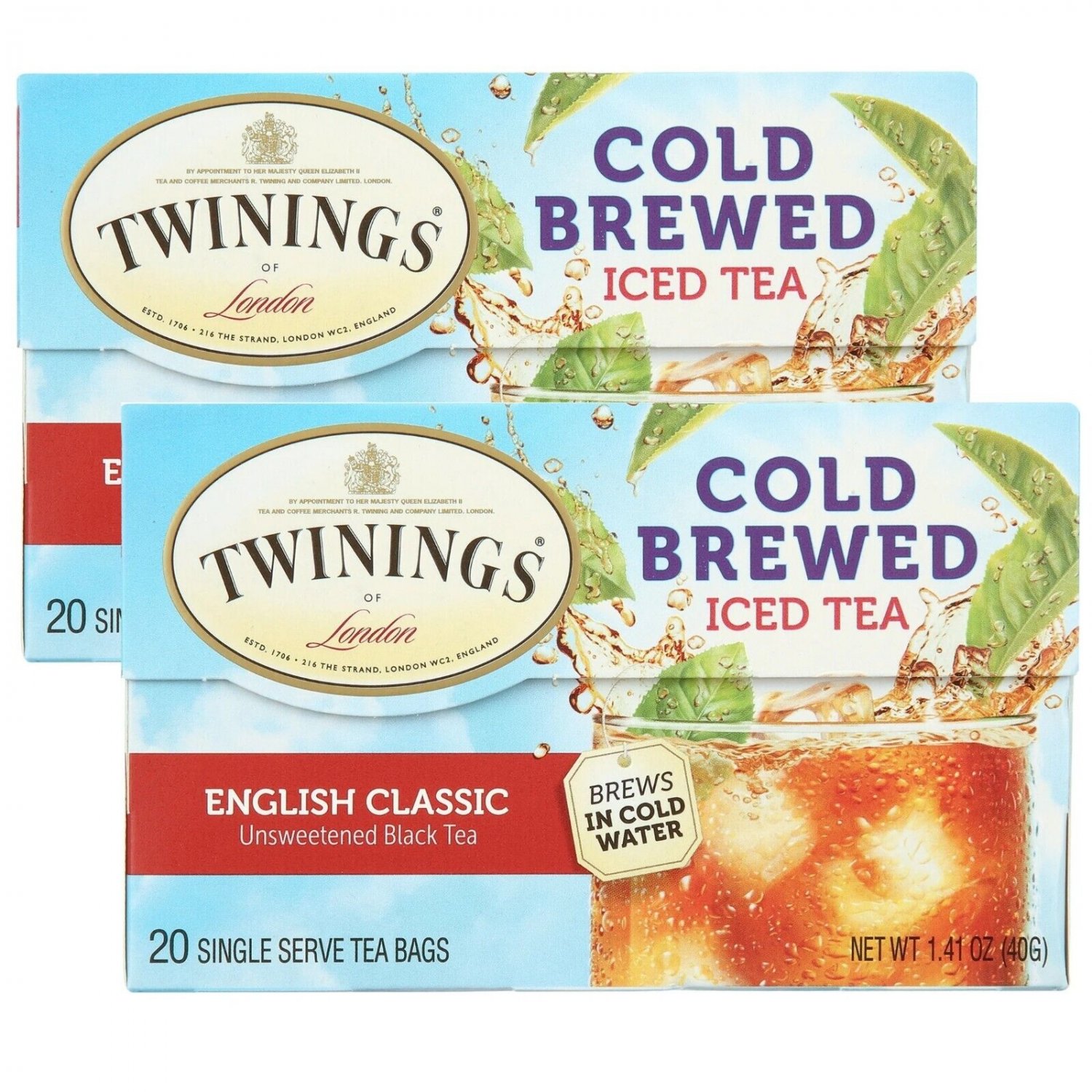 Twinings COLD BREWED Iced Tea ENGLISH CLASSIC Unsweetened Black 20 Bags ...