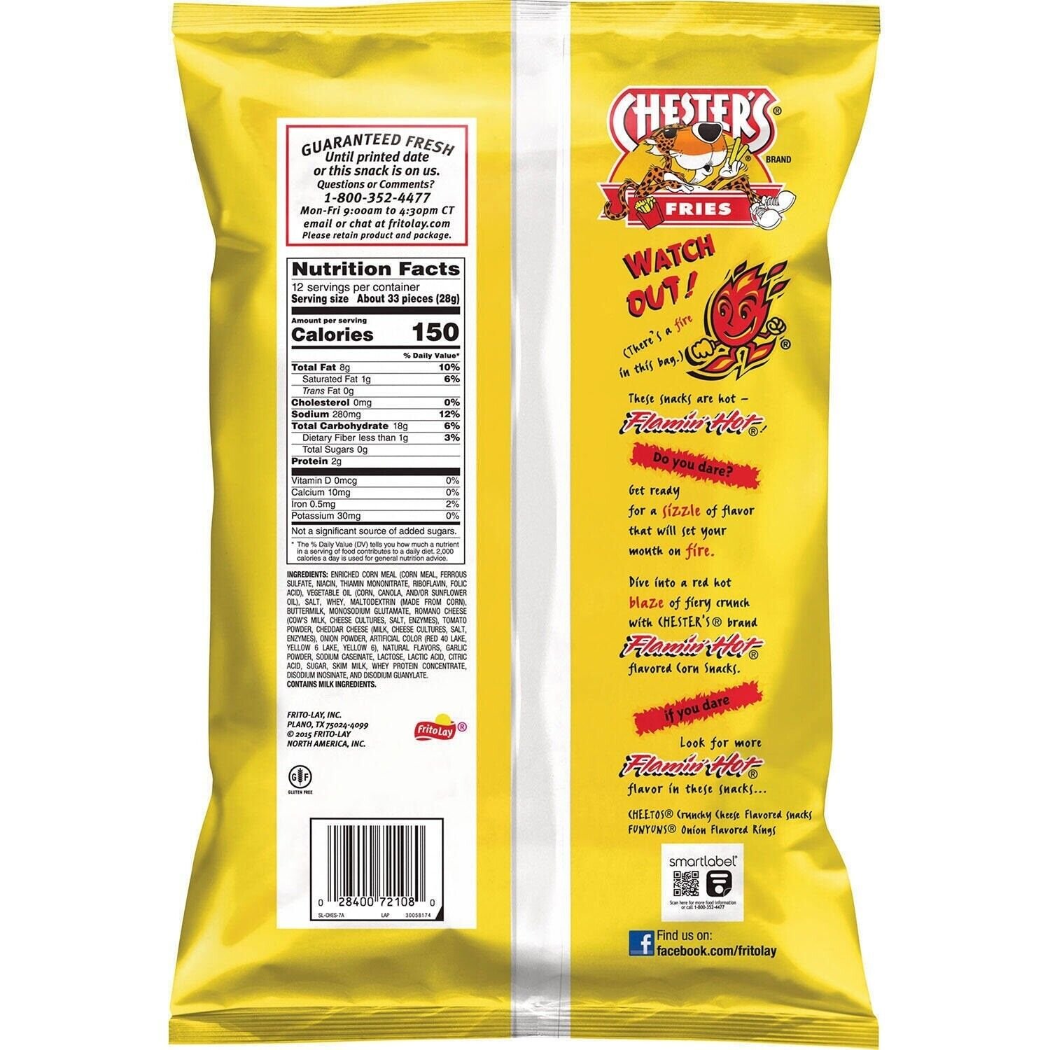 Chester's HOT Fries FLAMIN' Corn Snacks Crunchy 12 oz 1 Bag Chester