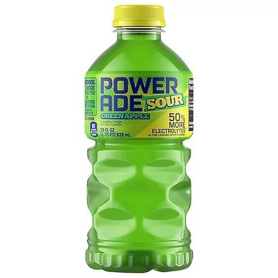 Powerade SOUR Sports Drink GREEN APPLE 28Oz 80 Cals, 50% More ...