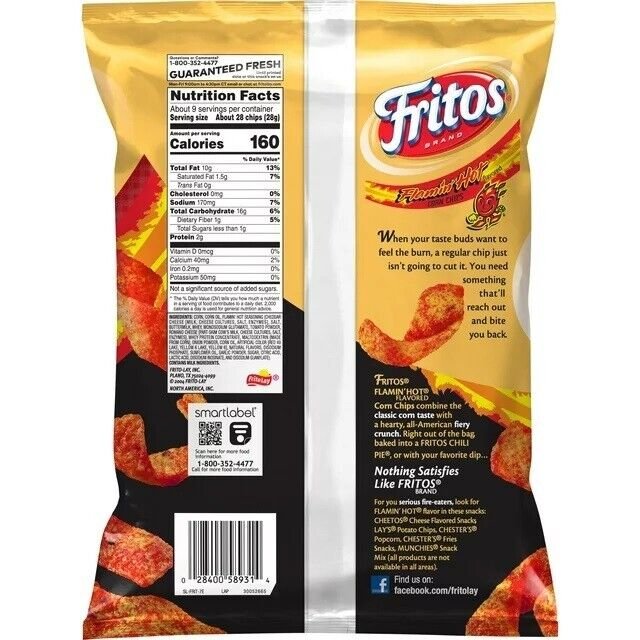 Fritos Flamin Hot Flavored Corn Chips 9 1 4oz 1 Bag Snacks