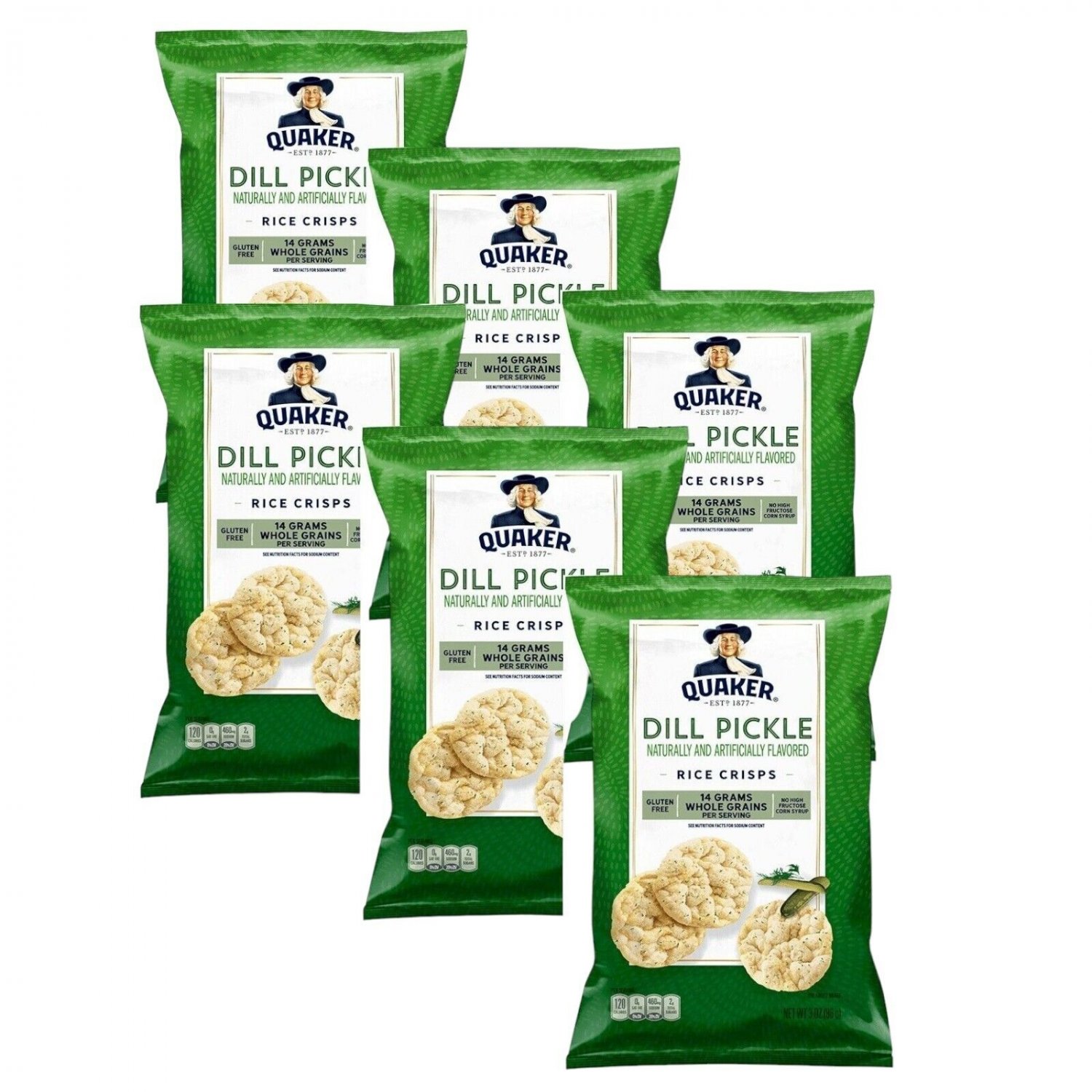 Quaker Rice Crisps DILL PICKLE 3 oz Bag Chips (6 Pack) FEB 2024