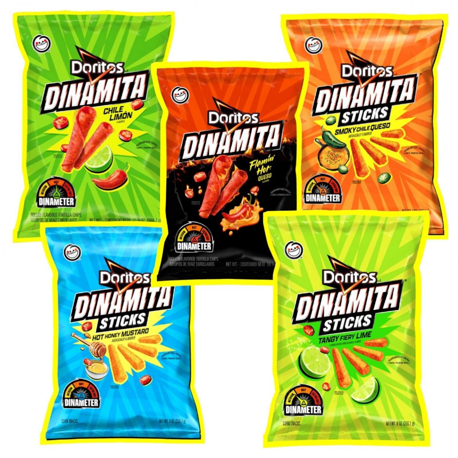 Doritos Dinamita 5 FLAVORS Tortilla Rolls Sticks Chips (5 Bags)