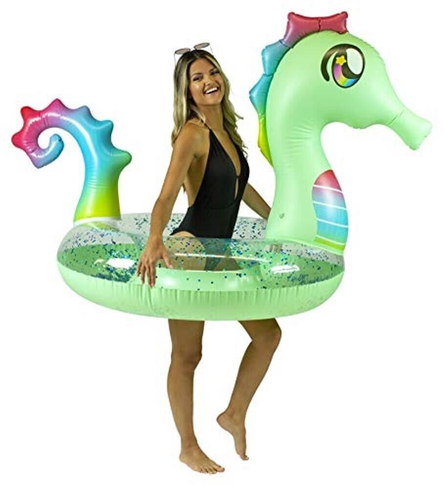 PoolCandy Glitter Seahorse Inflatable Jumbo Beach & Pool Tube Swim ...